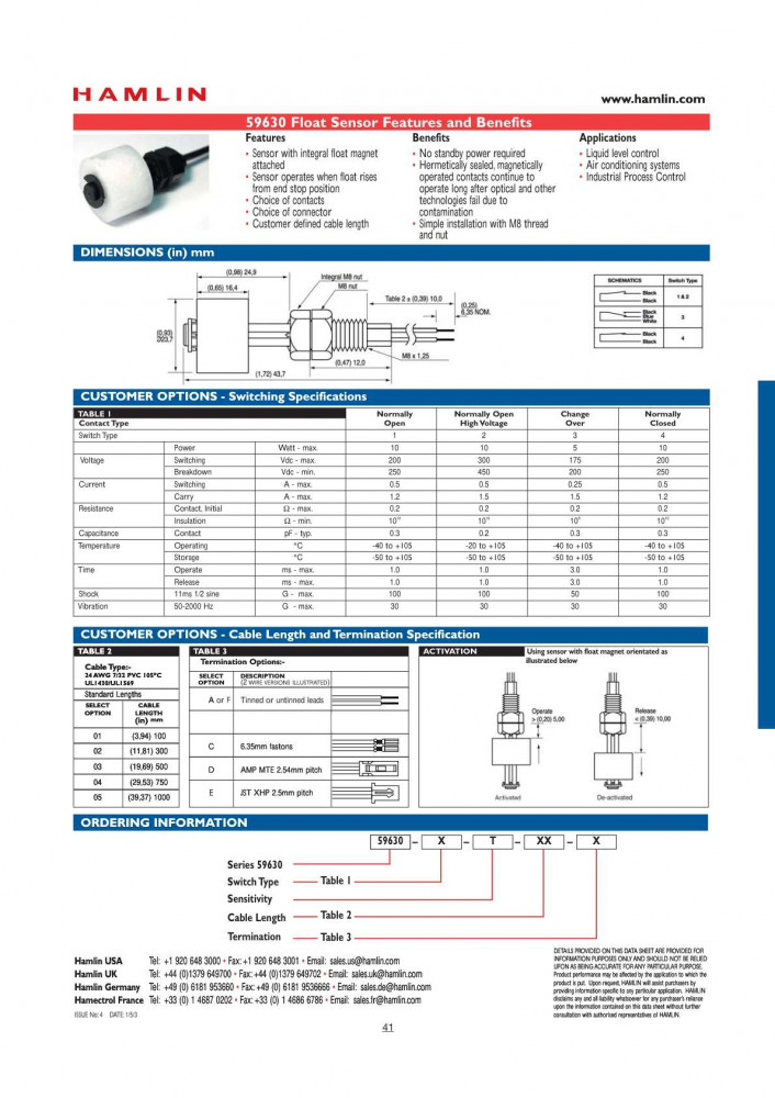 59630 float sensor technical document page