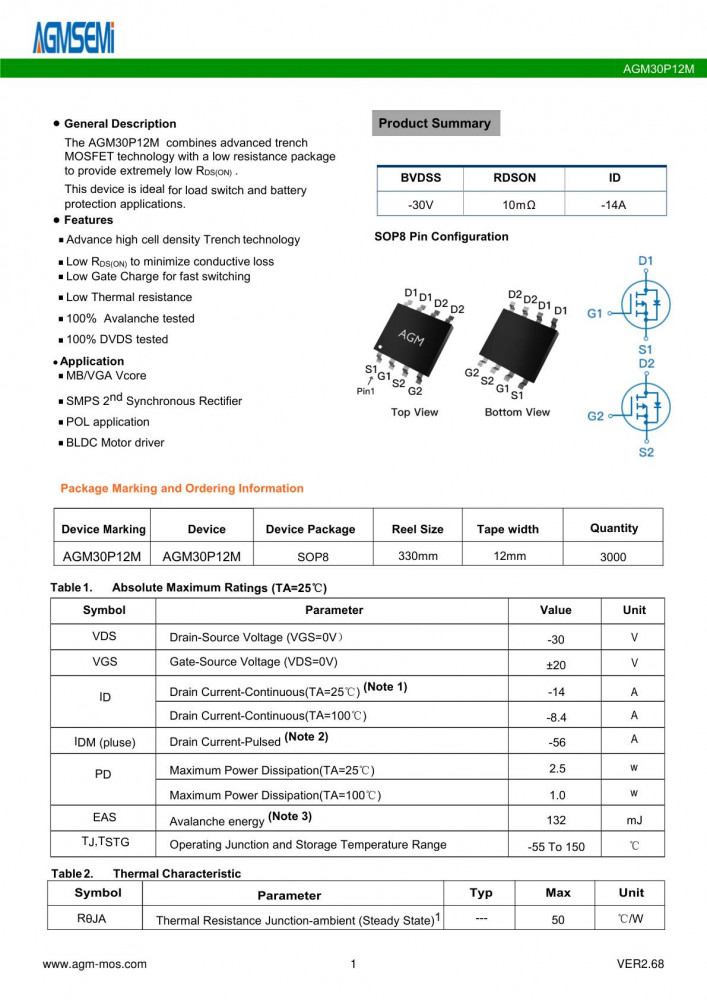 AGM30P12M datasheet page 1