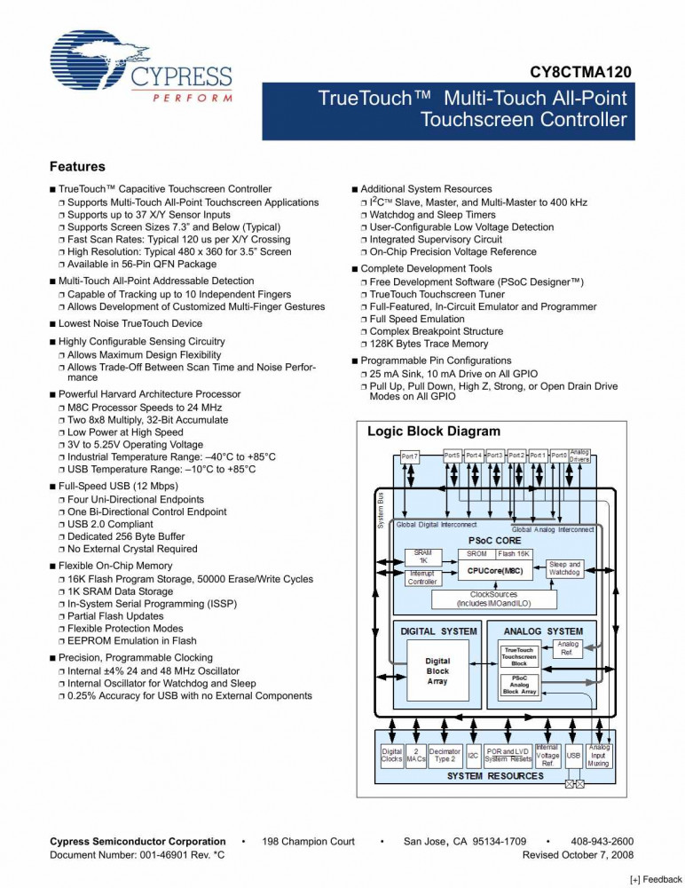 CY8CTMA120 datasheet page 1