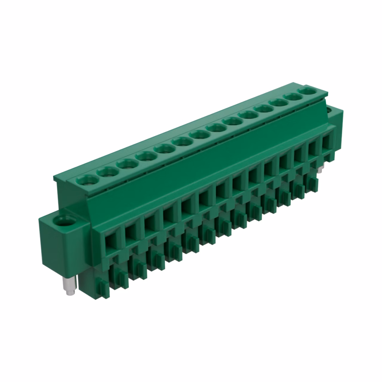 3.81mm Pitch Eurostyle Vertical Plug, with Retention Screws and Standard  Imprinting, Front Wire Entry, Green Housing, Gold (Au) Plated, 14 Circuits for sale