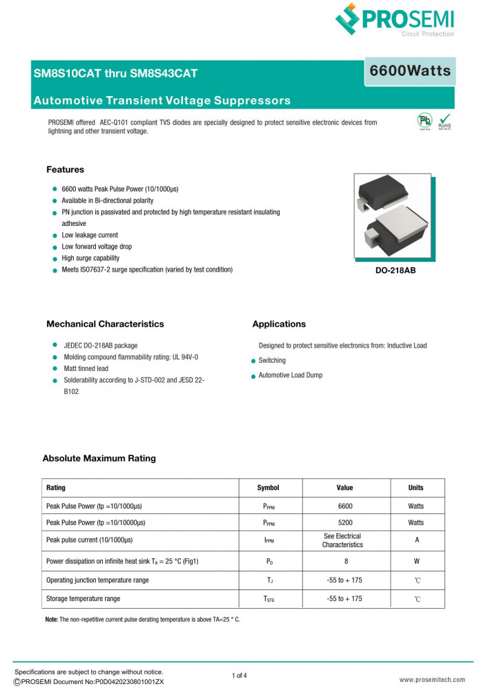 SM8S40CAT datasheet page 1