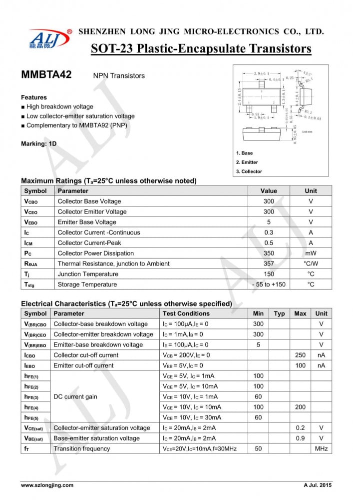 ALJ MMBTA42 datasheet page 1