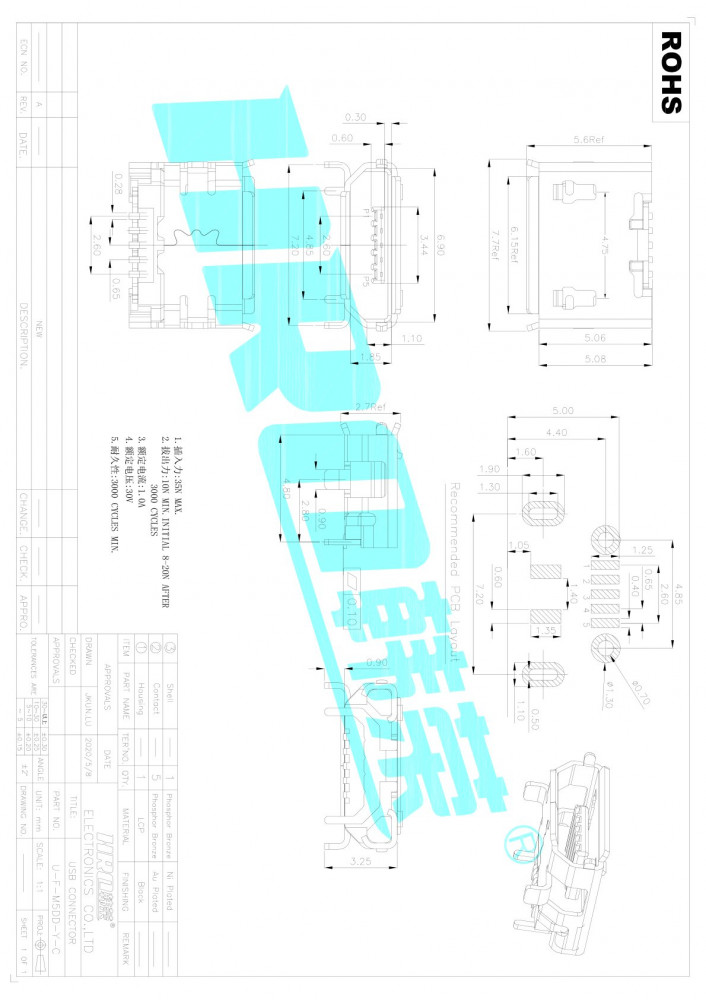 Korean Hroparts Elec U-F-M5DD-Y-C USB connector drawing