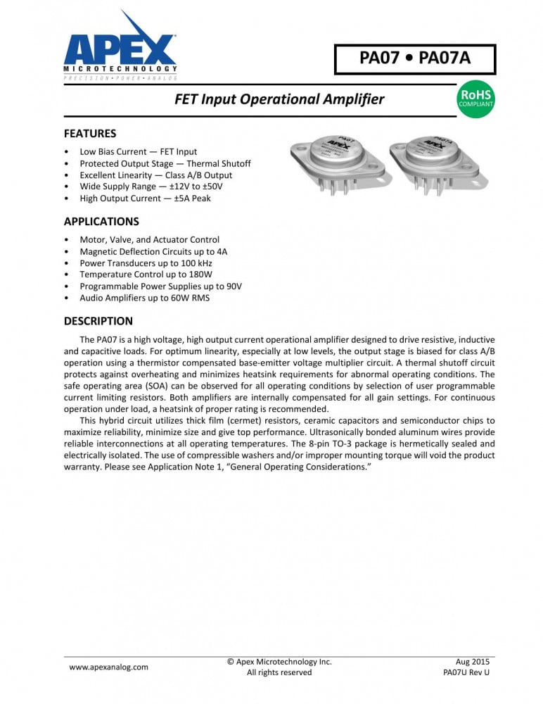 PA07M/883 datasheet page 1