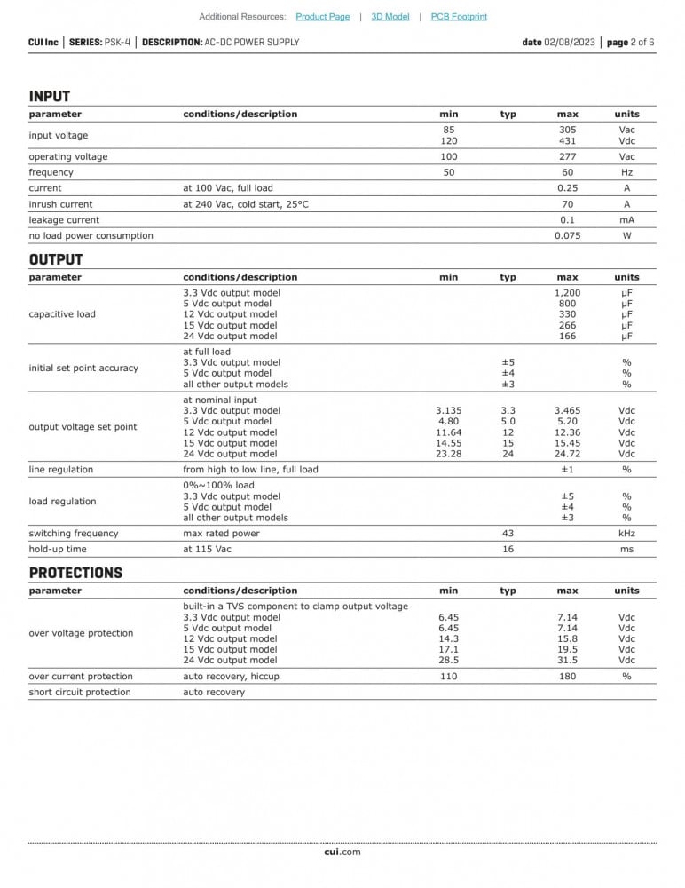 CUI PSK-4-12 datasheet page 2