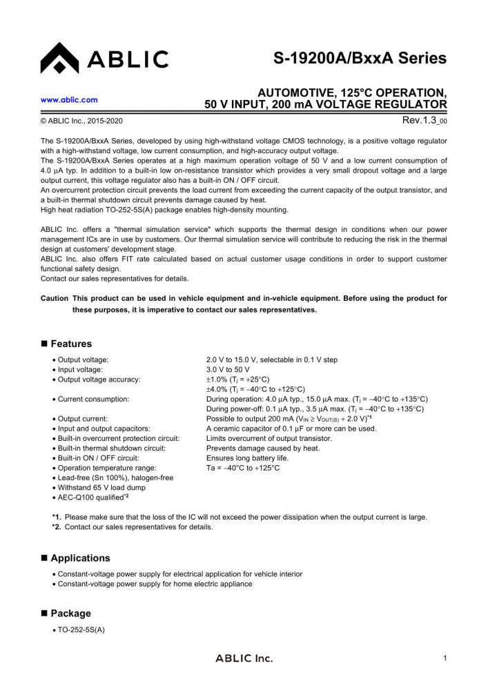 S-19200A/BxxA datasheet page 1