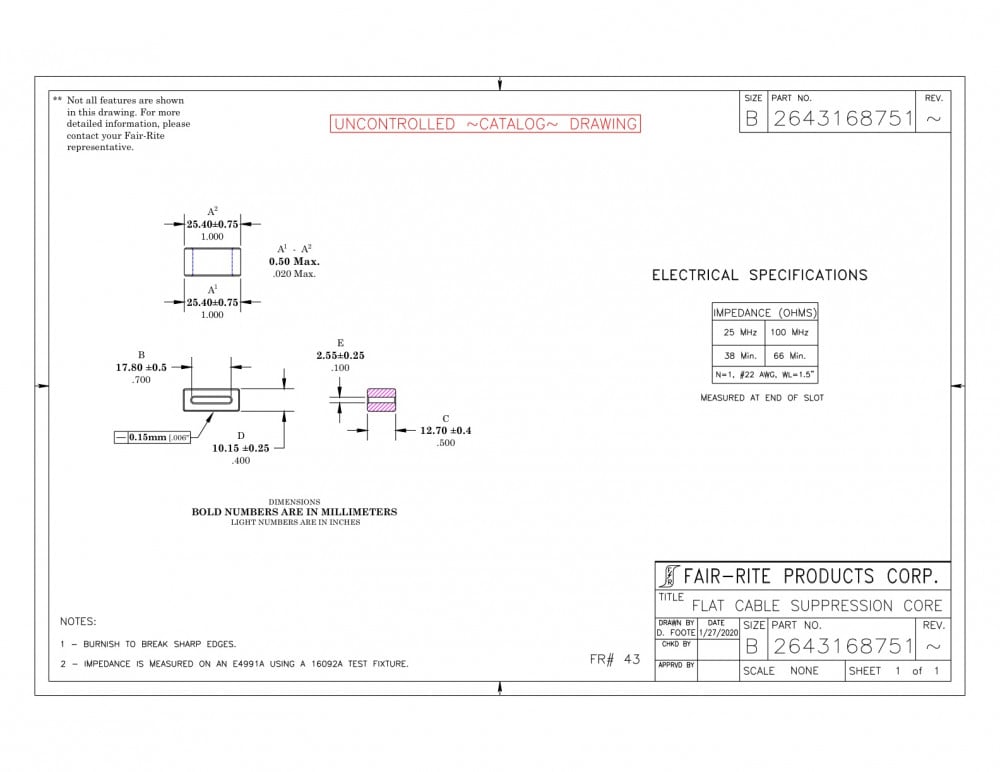 Fair-Rite 2643168751 product drawing