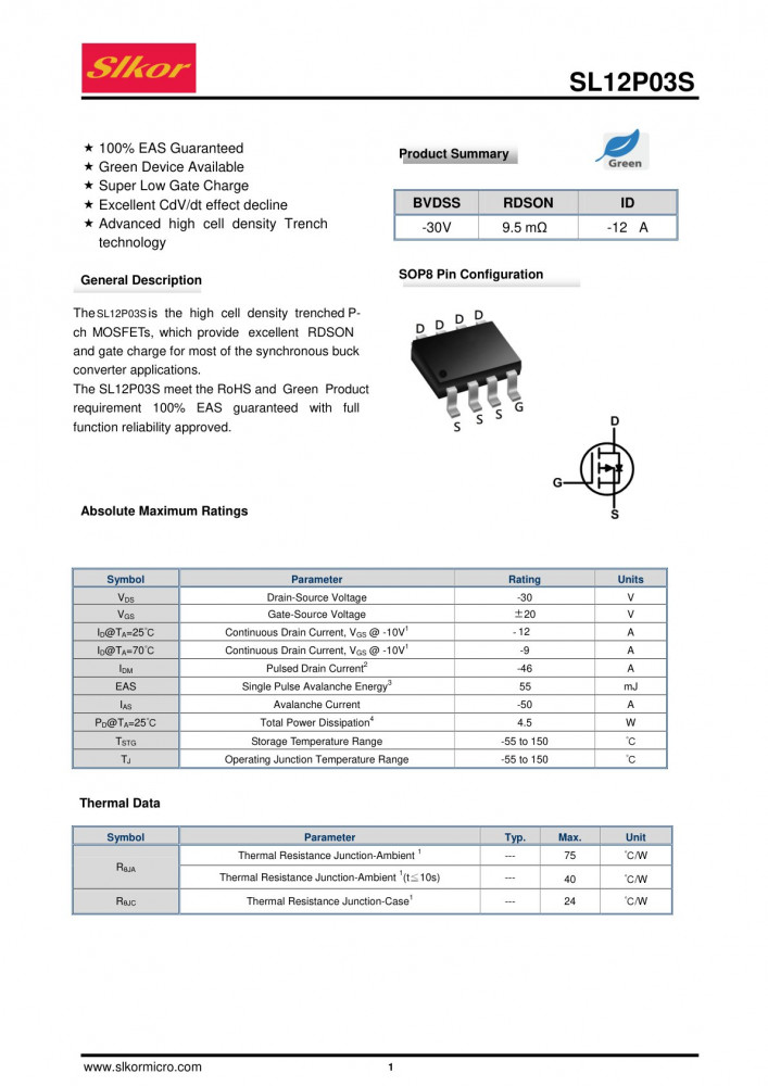 SL12P03S datasheet page 1