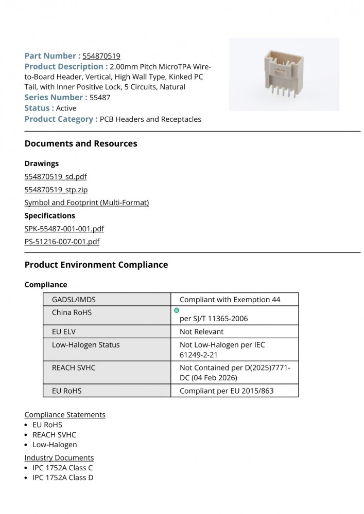MOLEX 554870519 product document image 1