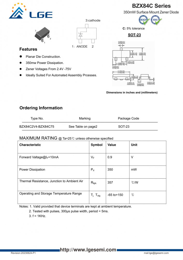 BZX84C3V9 datasheet page 1