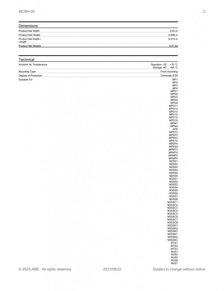 ABB MCBH-00 technical document page 2
