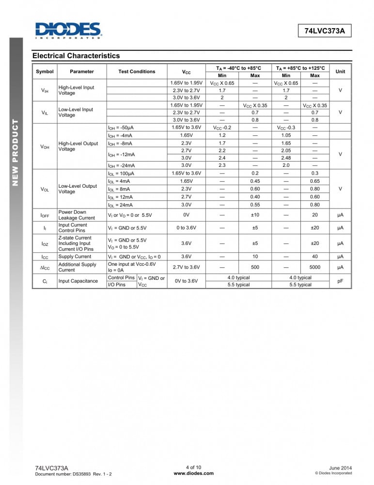 74LVC373AT20-13 datasheet page 4