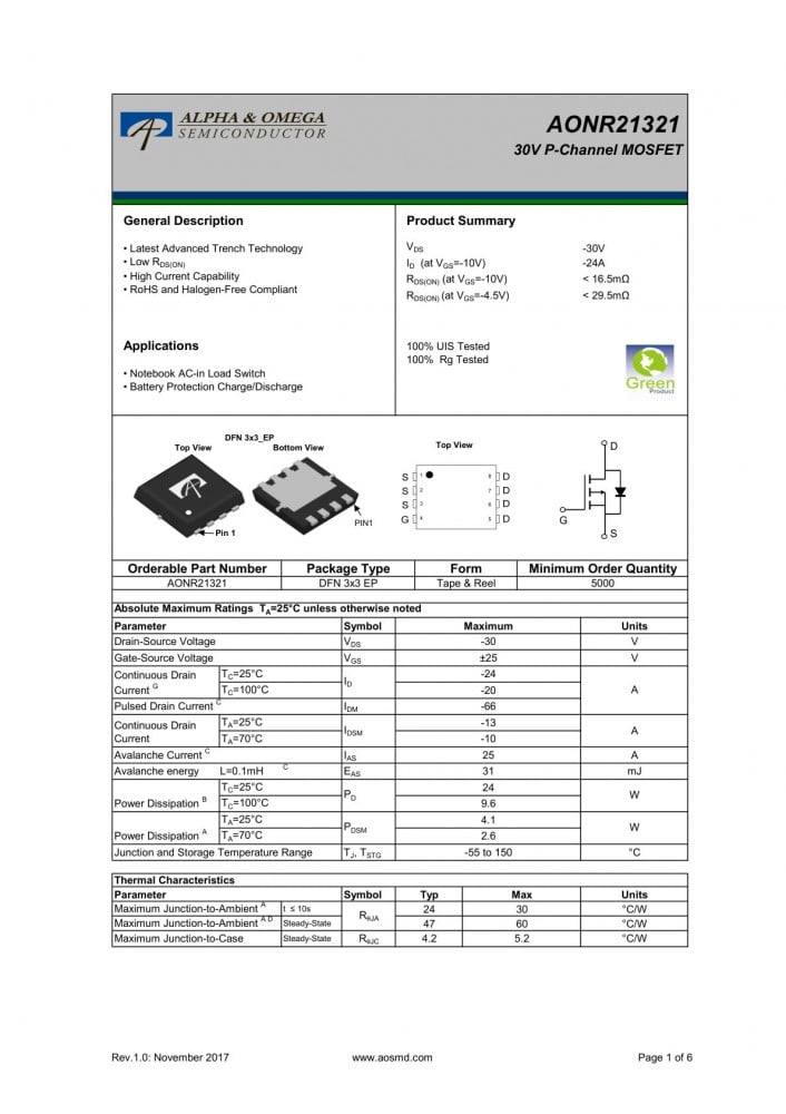 AONR21321 datasheet page 1