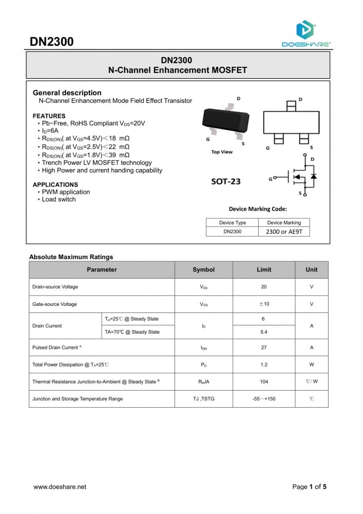 DN2300 datasheet page 1