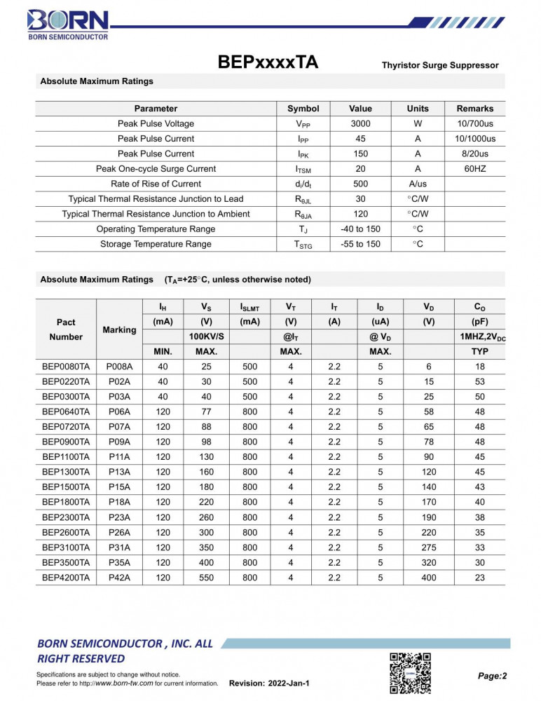 BORN BEP0640TA datasheet page 2