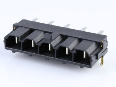 Mini-Fit Sr. Right-Angle Header, 10.00mm Pitch, Single Row, 4 Circuits, 8.30mm Tail Length, for 6.35mm PCB, 0.76µm Gold (Au) Plating, with Clip