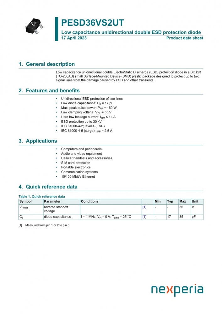 PESD36VS2UT datasheet page 1