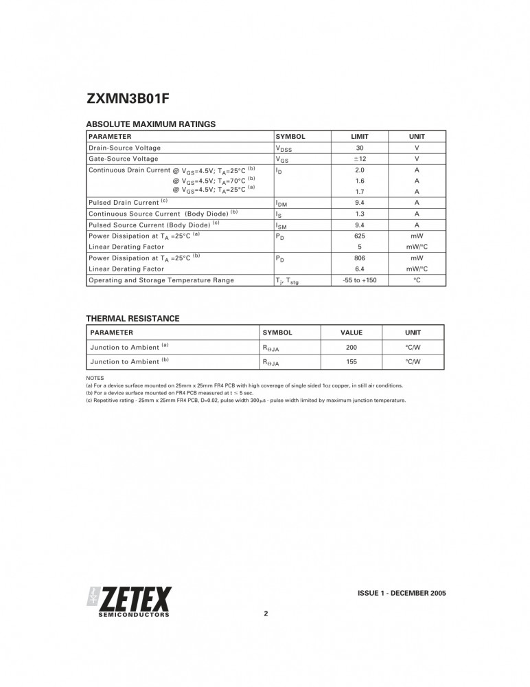 ZXMN3B01FTA datasheet page 2