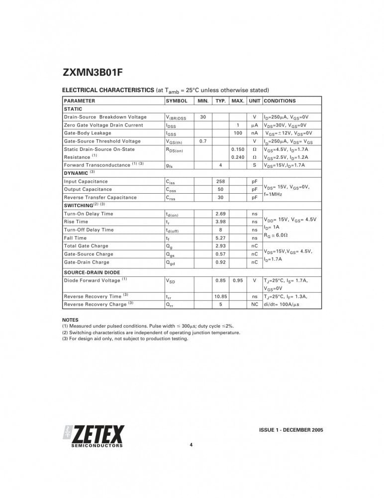 ZXMN3B01FTA datasheet page 4