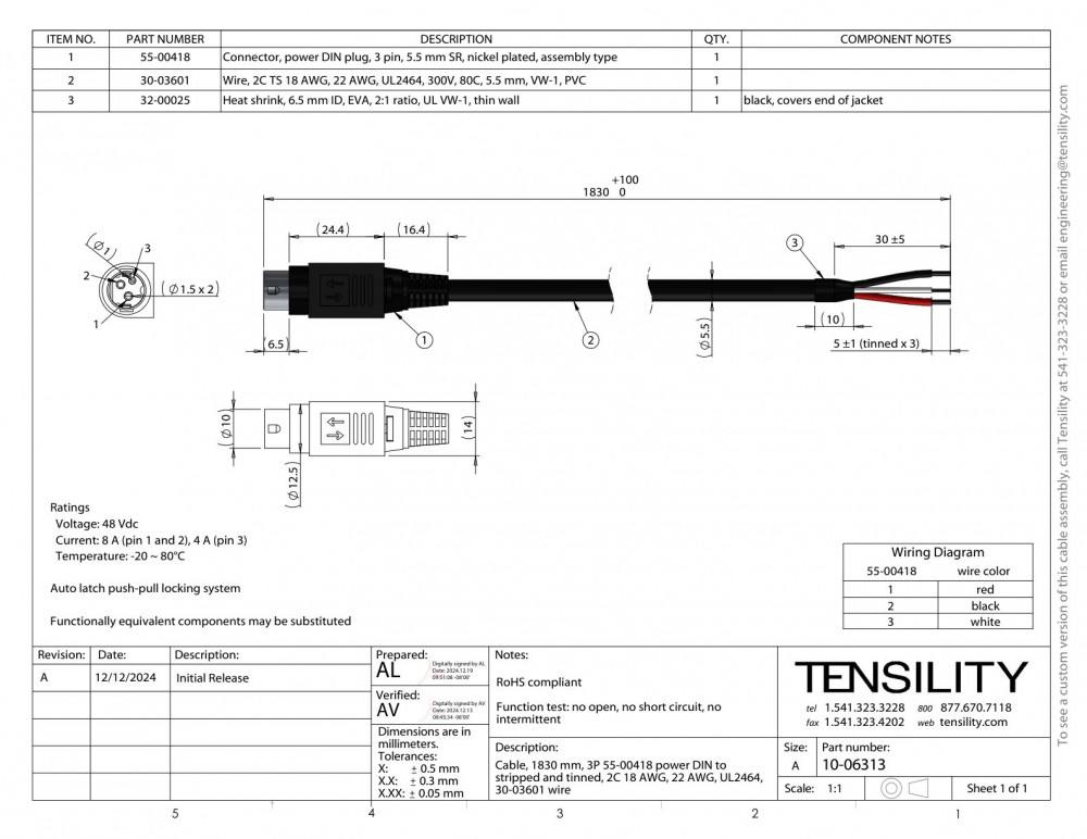 Tensility International 10-06313 assembly drawing and wiring reference