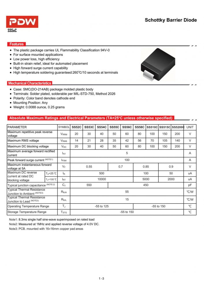 SS56C datasheet page 1