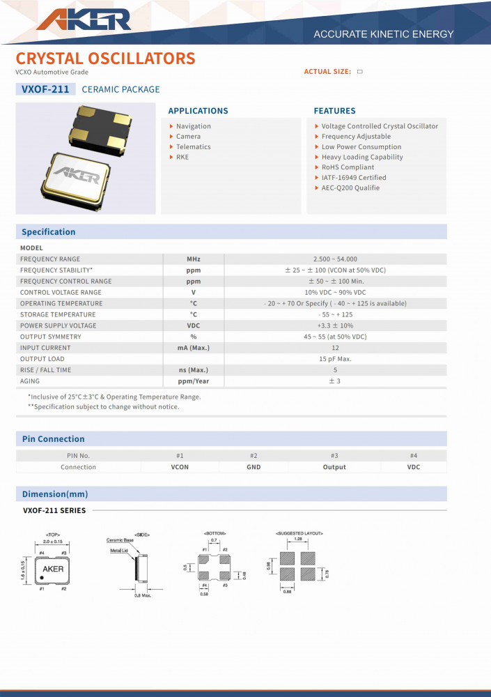 AKER VXOF-211 technical document preview