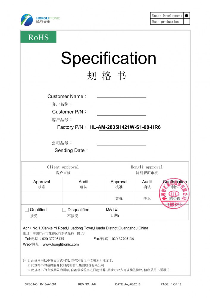 HL-AM-2835H421W-S1-08-HR6 datasheet page 1
