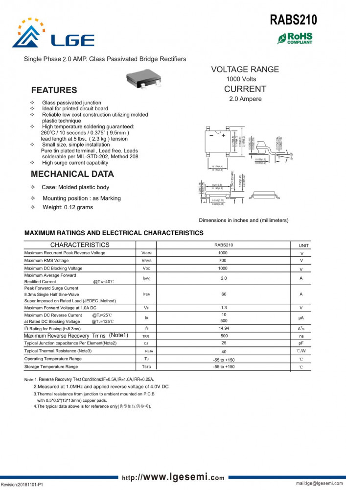 LGE RABS210 datasheet page 1