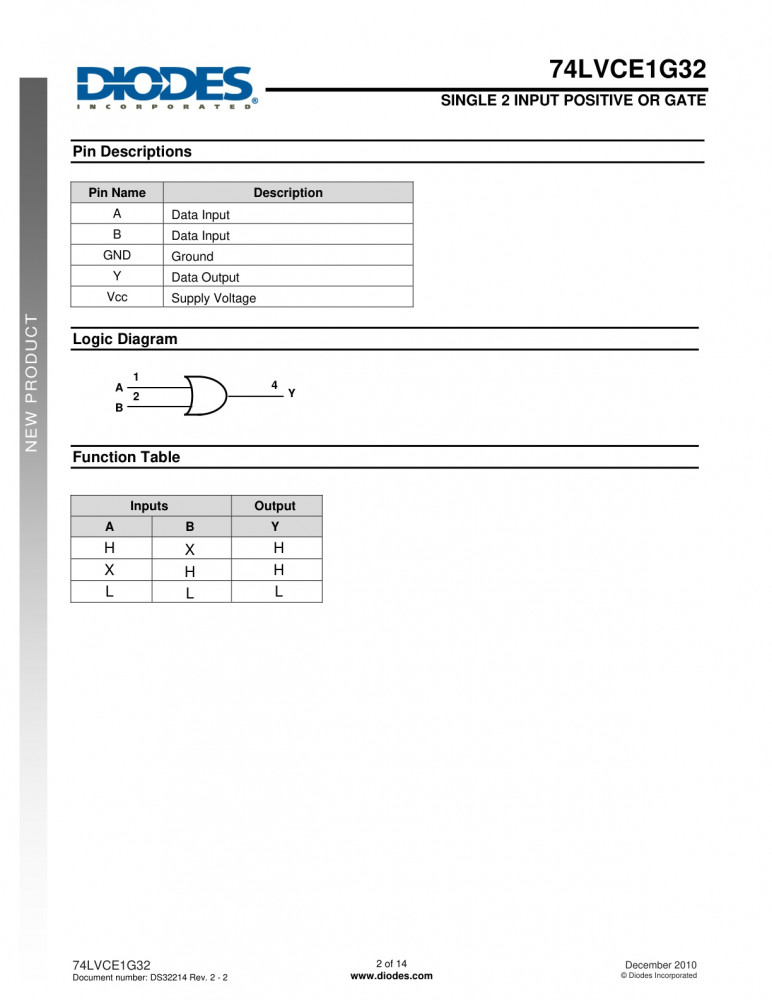 74LVCE1G32W5-7 datasheet page 2