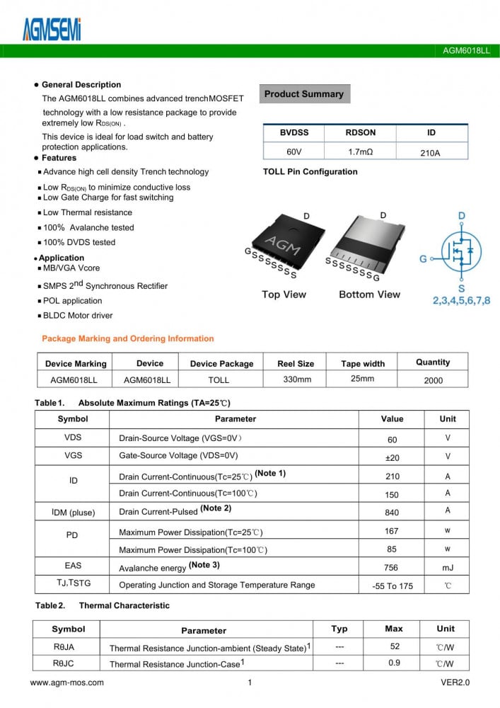 AGM6018LL datasheet page 1