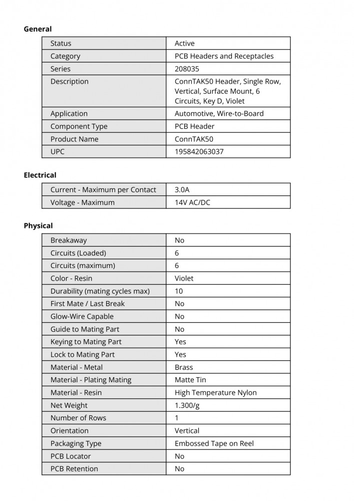 Technical document image 2 for MOLEX 2080352064