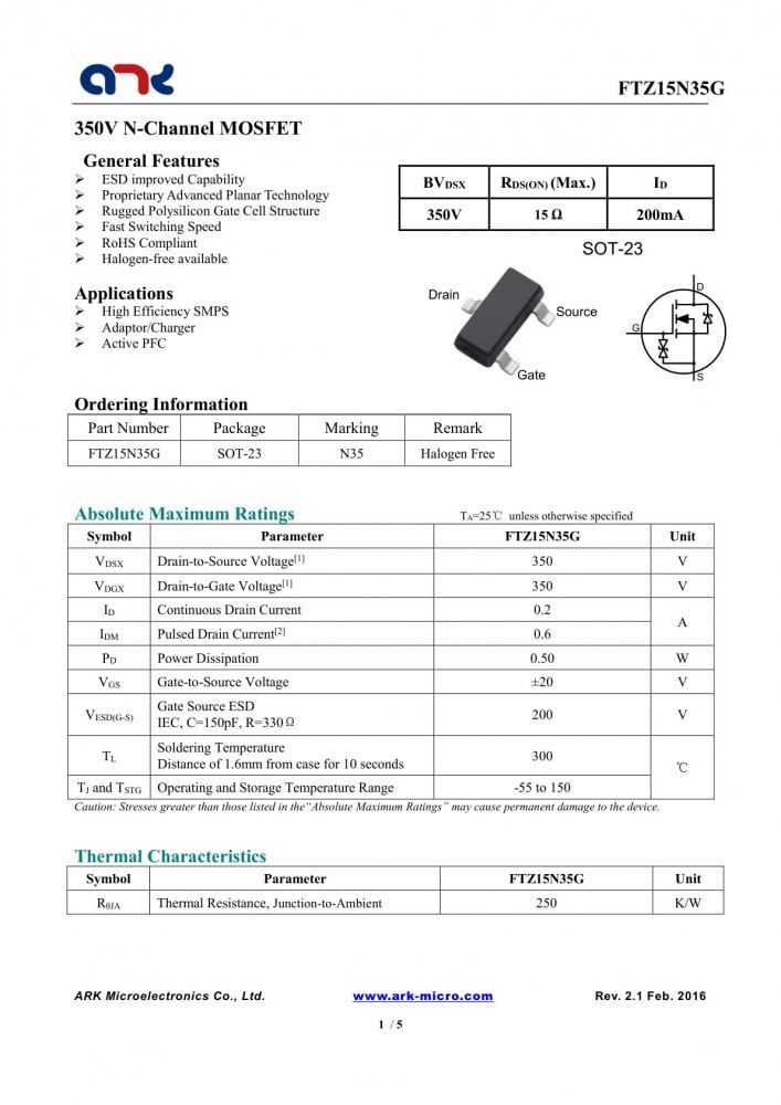 FTZ15N35G datasheet page 1