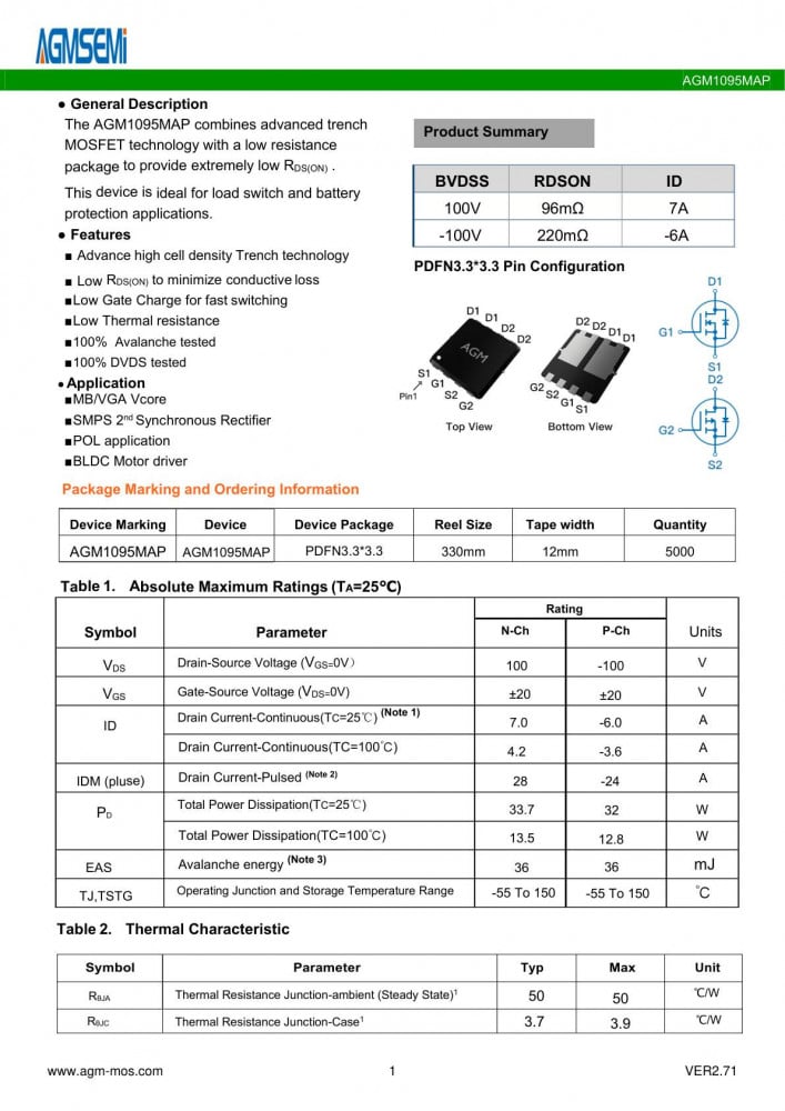 AGM1095MAP datasheet page 1