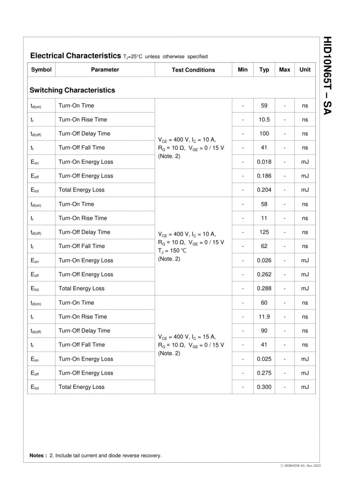 HID10N65T-SA datasheet page 3
