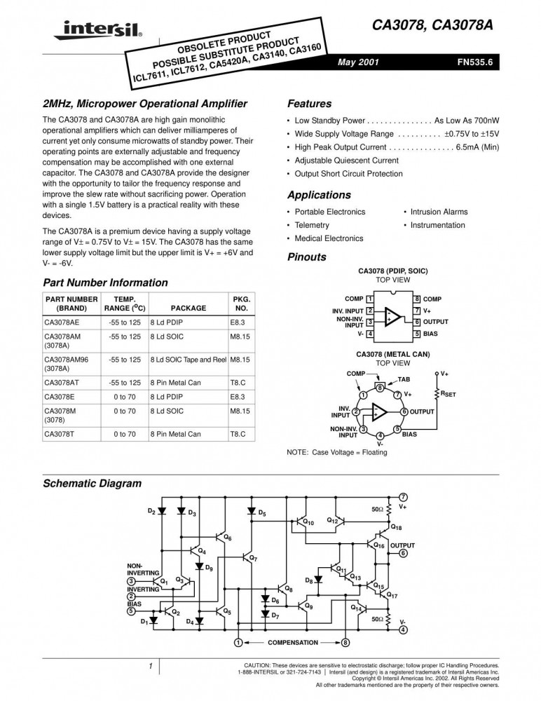 CA3078AT technical document page 1