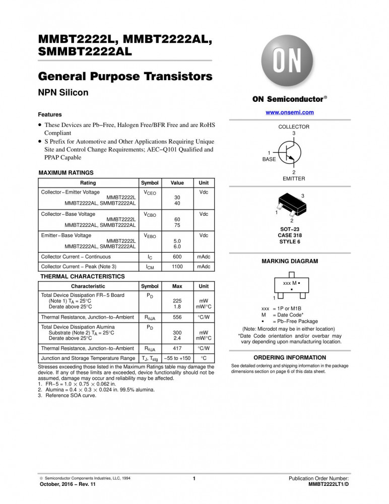 MMBT2222ALT1G datasheet page 1