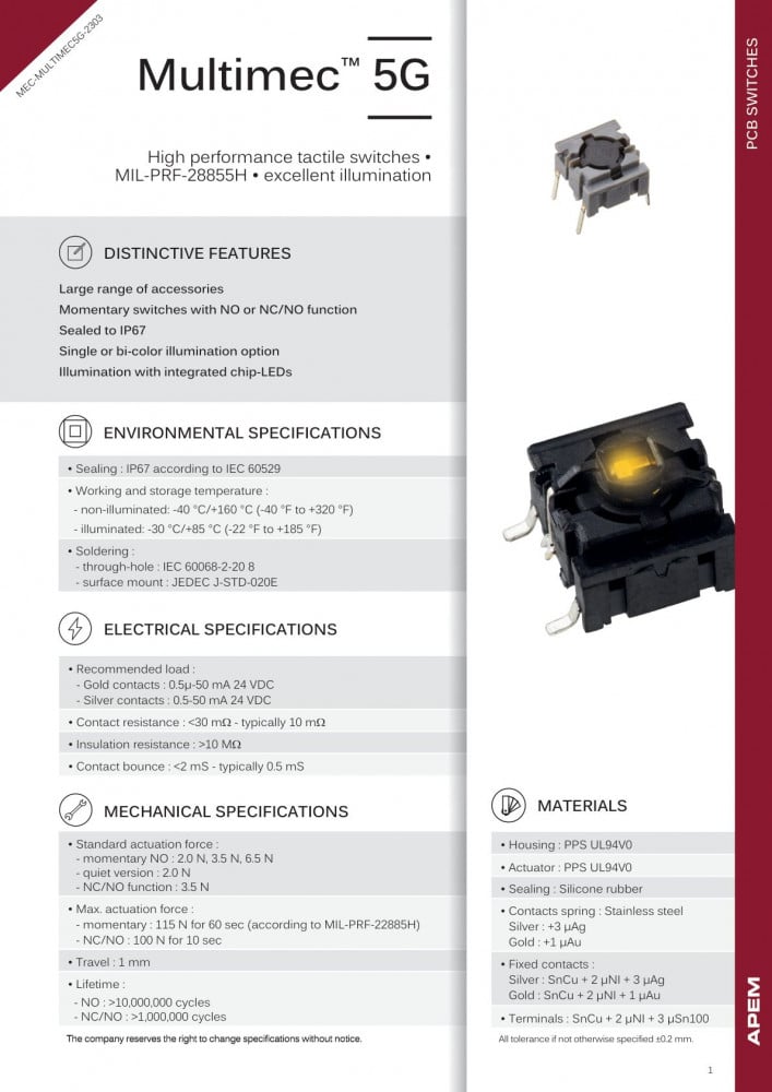 APEM Multimec 5G technical document page 1