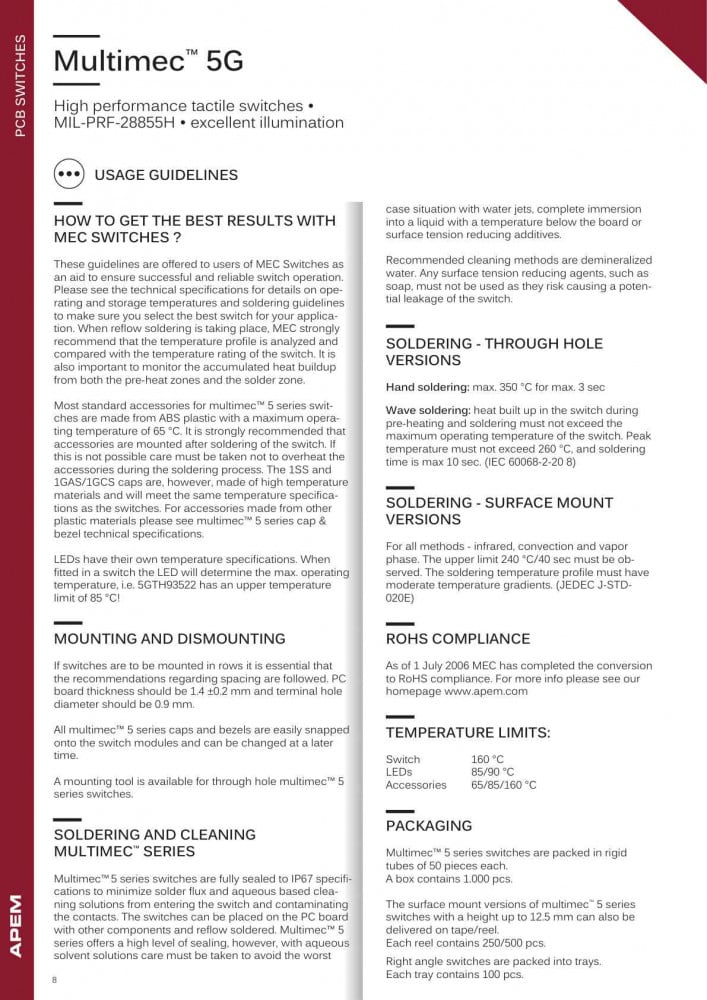 APEM Multimec 5G technical document page 8
