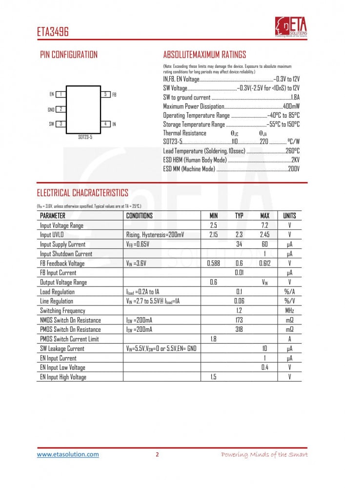 ETA3496S2F datasheet page 2