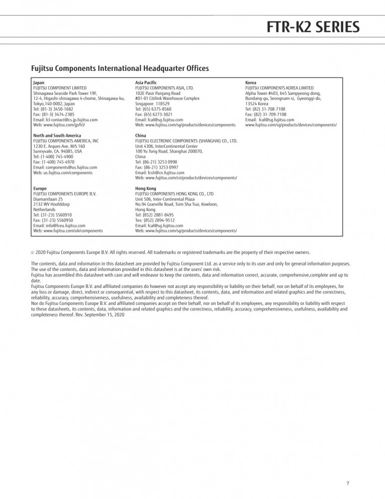 FTR-K2 series datasheet page 7