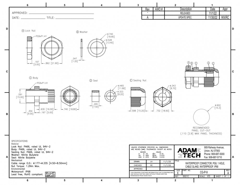 ADAM TECH CG-P-9 technical document page