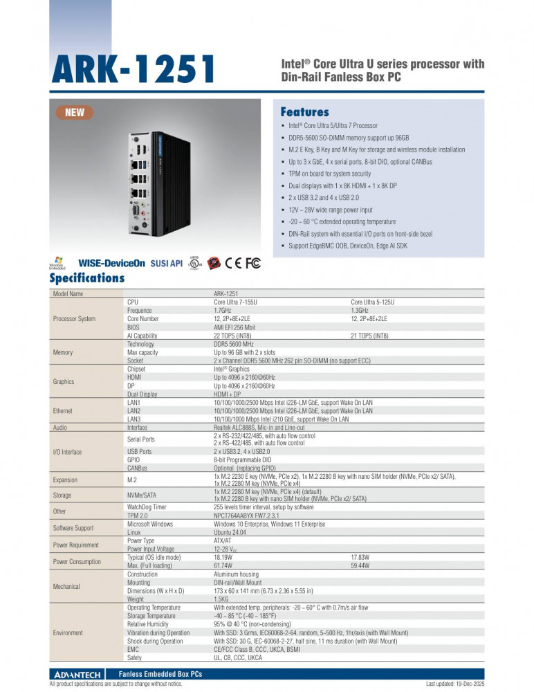 ARK-1251 product document page 1