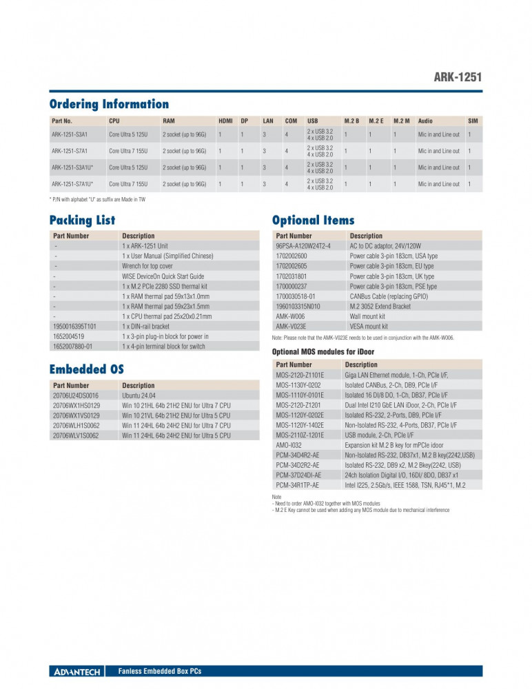 ARK-1251 product document page 3