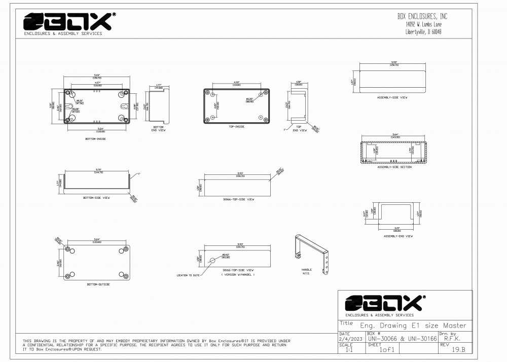 Technical drawing visual for the UNI-30166 enclosure