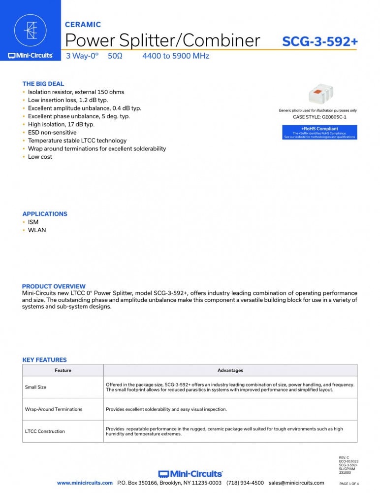 SCG-3-592+ datasheet page 1