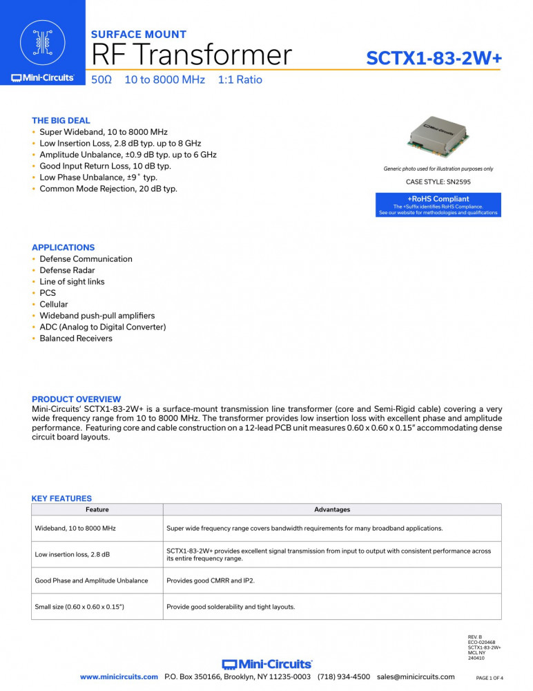 SCTX1-83-2W+ product document page 1