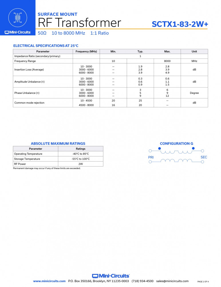 SCTX1-83-2W+ product document page 2