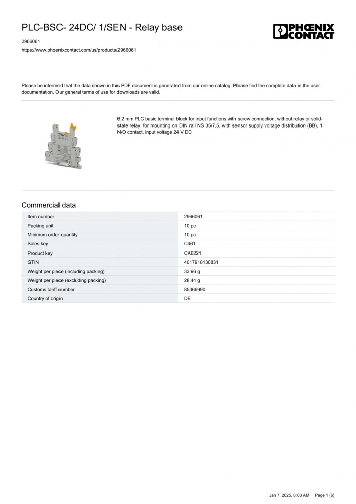 Phoenix Contact 2966061 technical document page 1