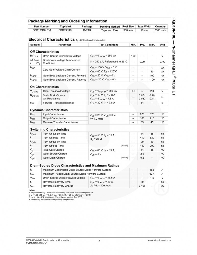 FQD19N10LTM datasheet page 3