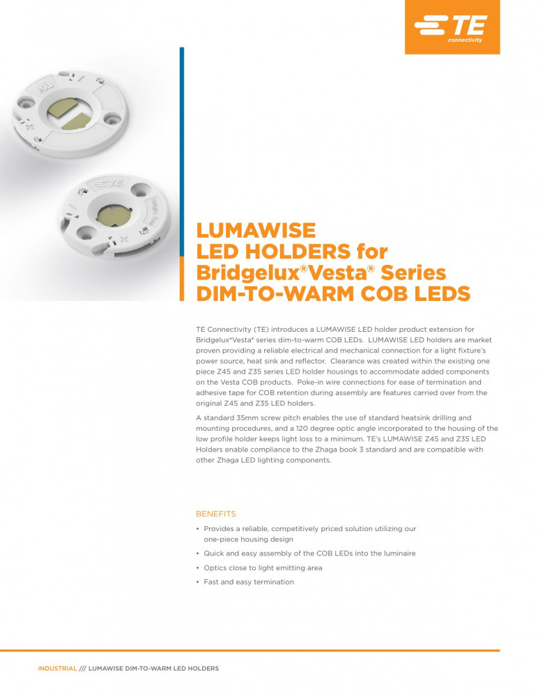 TE Connectivity LUMAWISE Z35 LED holder documentation page 1